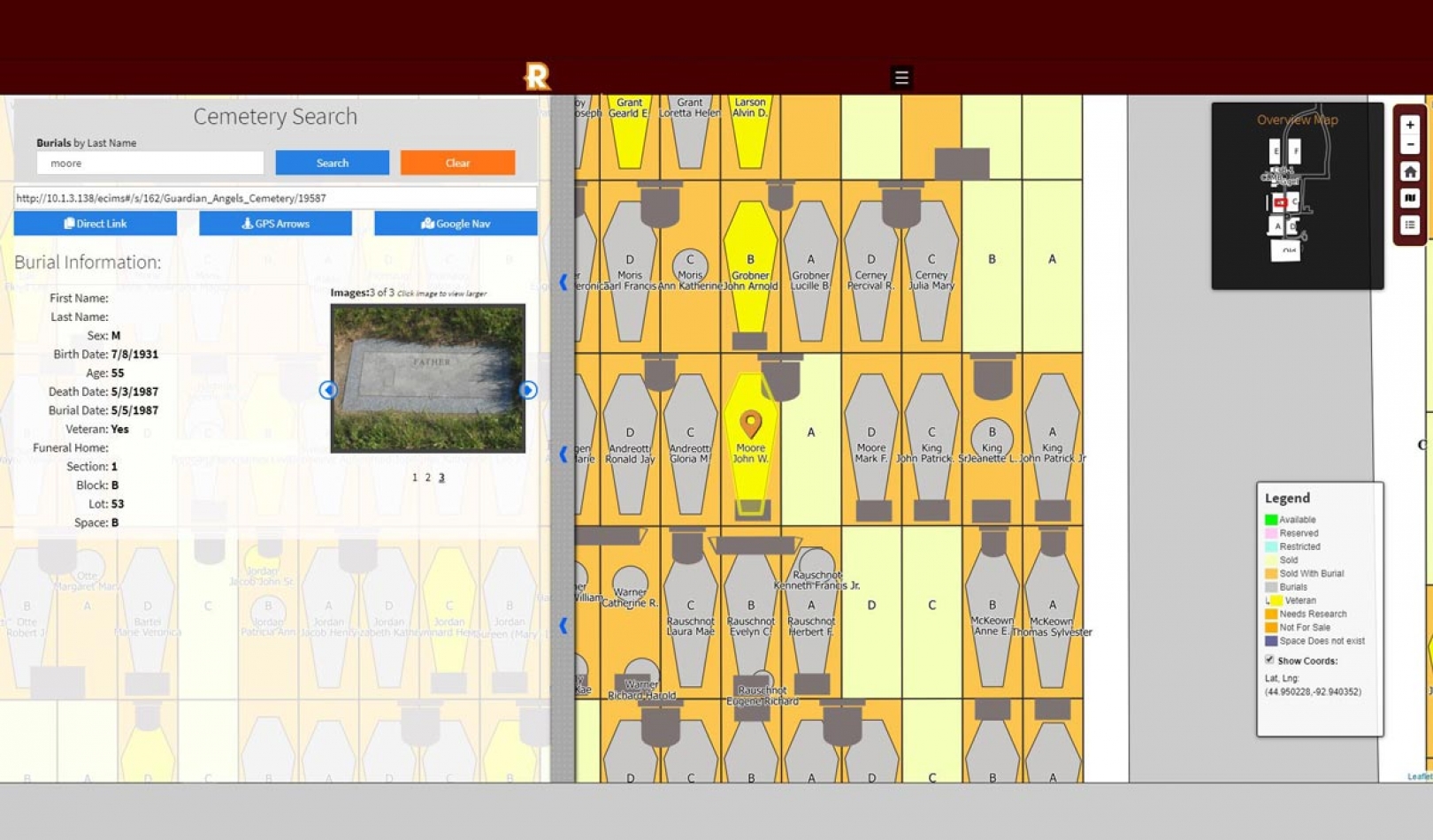 Burial Search | Internet-Based Cemetery Management Software | CIMS